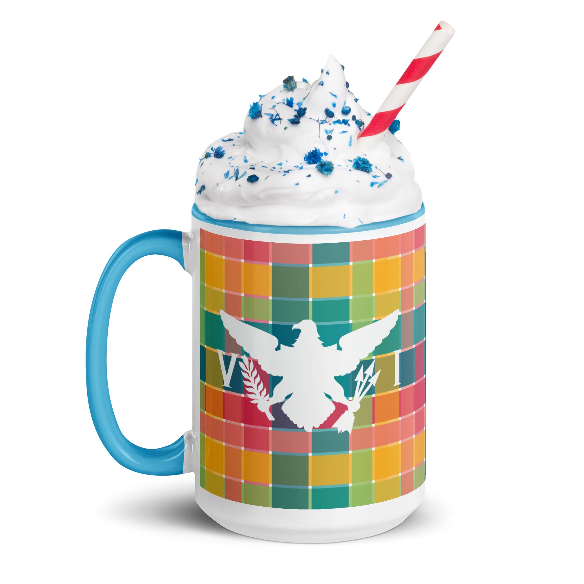 USVI Madras Inspired Mug with Blue Color Inside and VI Flag Emblem | St ...